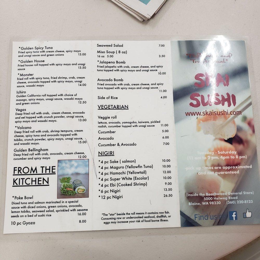 Carta del restaurante SKAI Sushi, Blaine