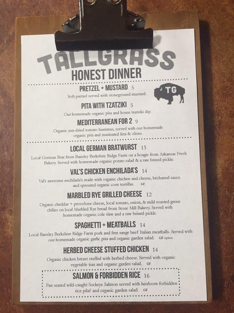 Menu at TallGrass Bar and Grill, Harrison