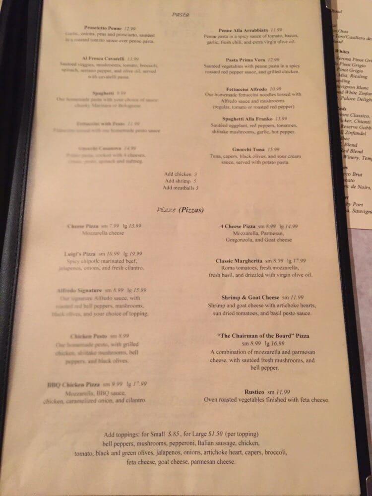 Menu at Tony And Luigi's restaurant, Georgetown