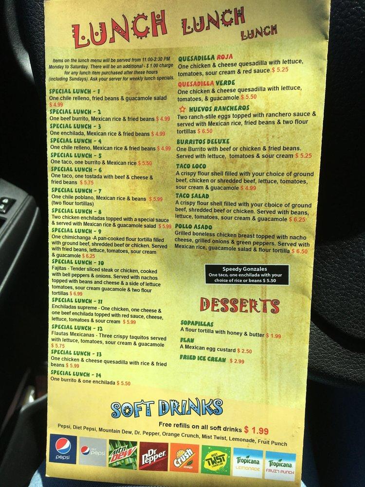 Menu at Yucatan restaurant, Manning