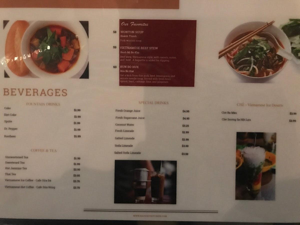 Menu at Bao Vietnamese Kitchen restaurant, Baton Rouge