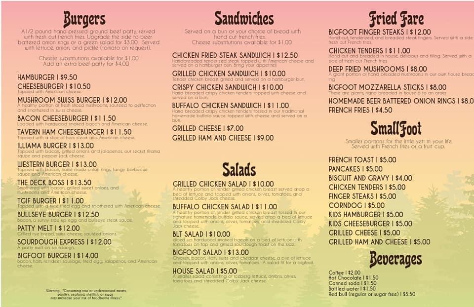 Carta del restaurante Bigfoot Burger Co, Homer