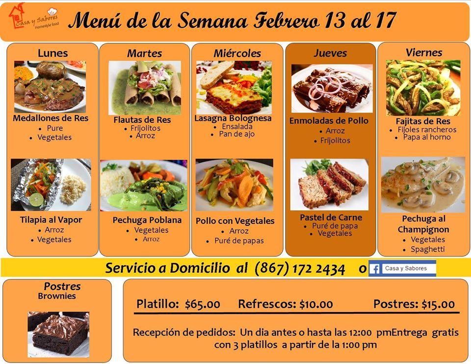 Carta del restaurante Casa y Sabores, Nuevo Laredo