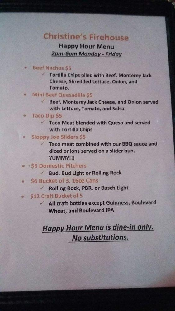 Menu at Christine's Firehouse pub & bar, North Kansas City