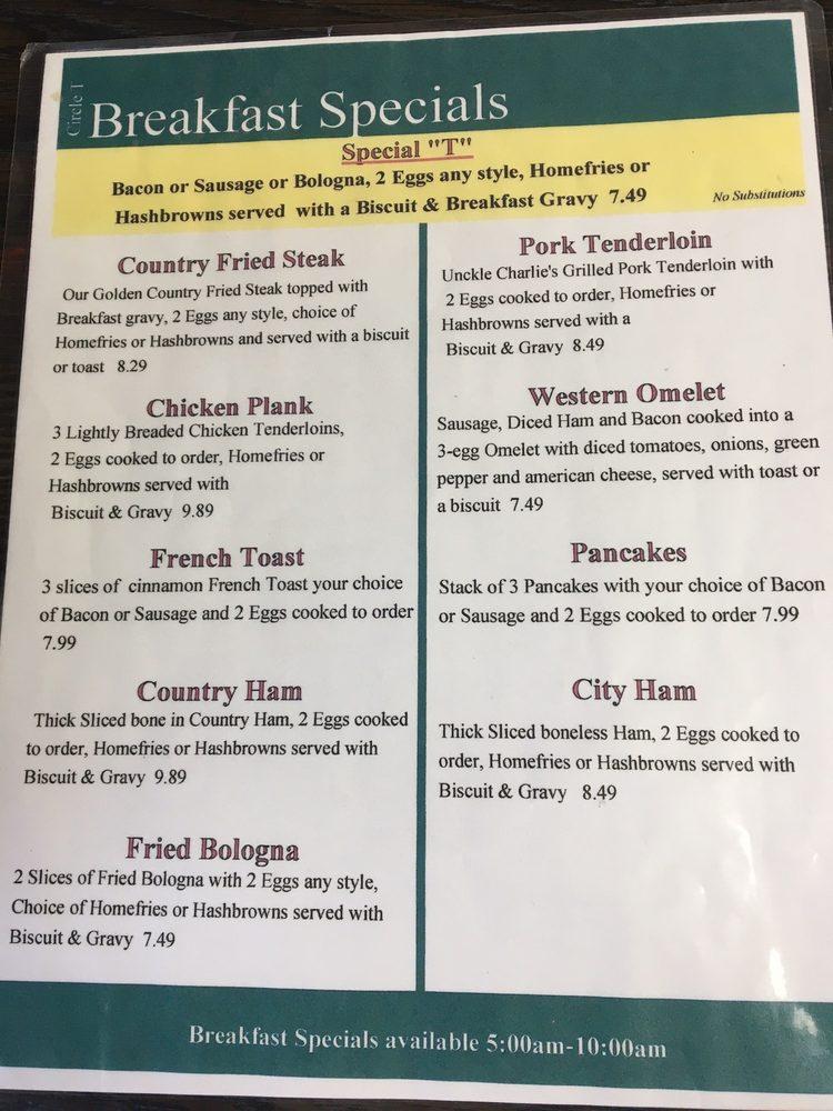 Menu at Circle T Restaurant, Hazard