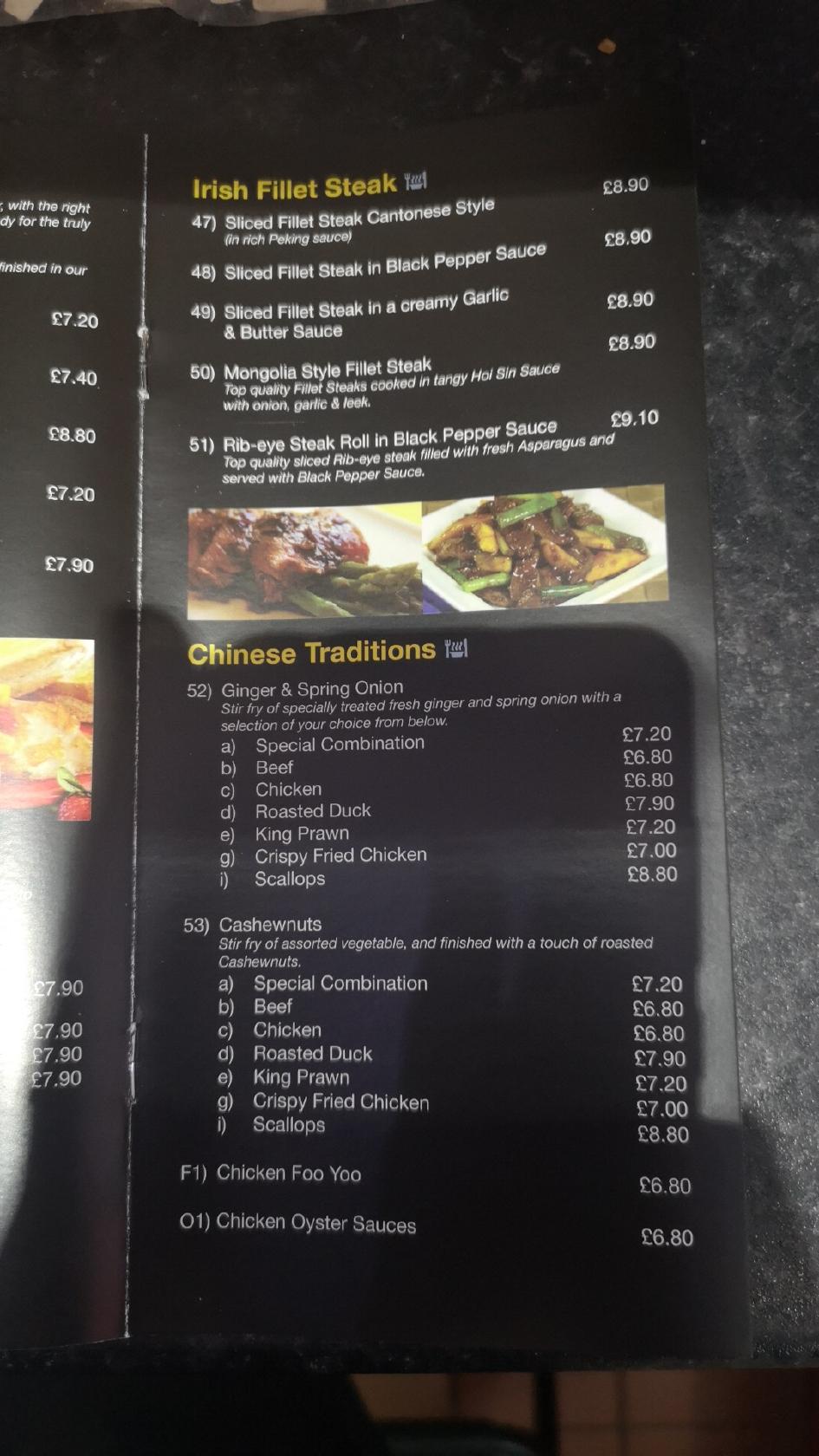 Menu at Fusion Chinese fast food, Belfast