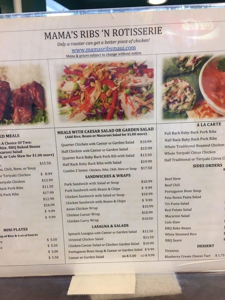 Menu at Mama’S Ribs & Rotisserie BBQ, Napili-Honokowai