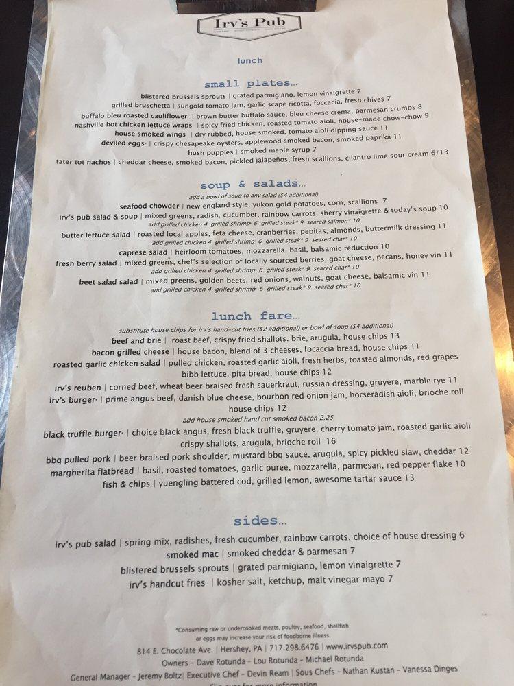 Menu at Rotunda Brew Pub, Hershey