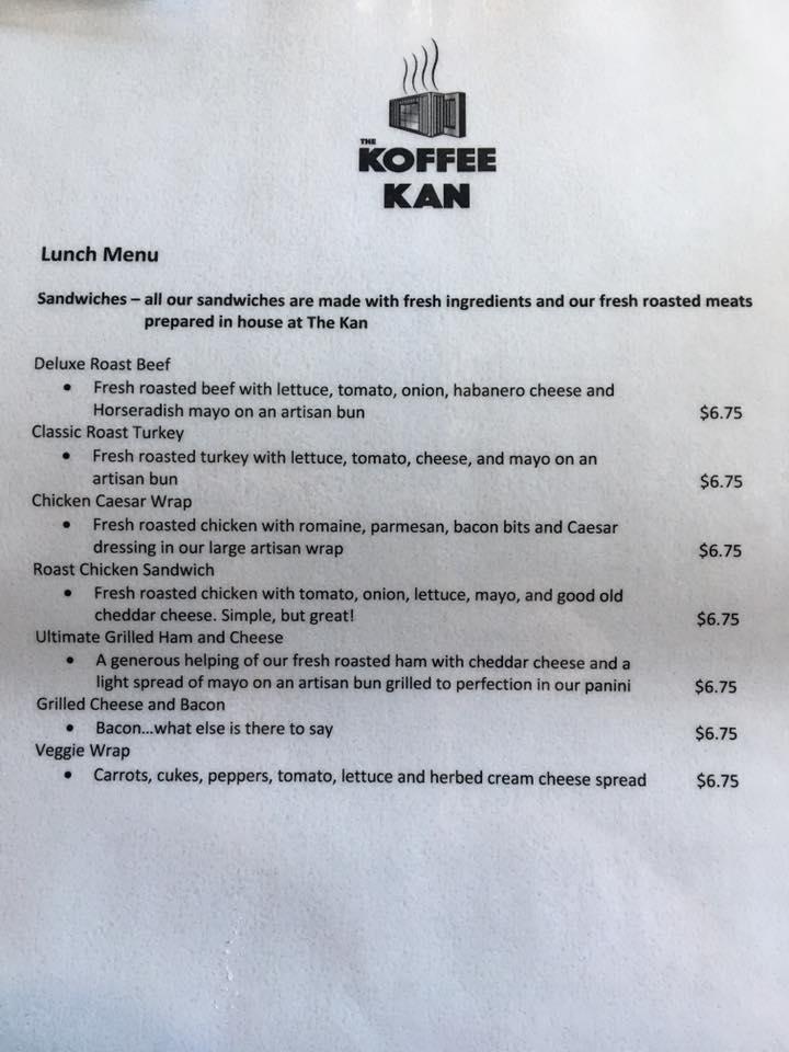 Menu at The Koffee Kan pub & bar, Kimberley