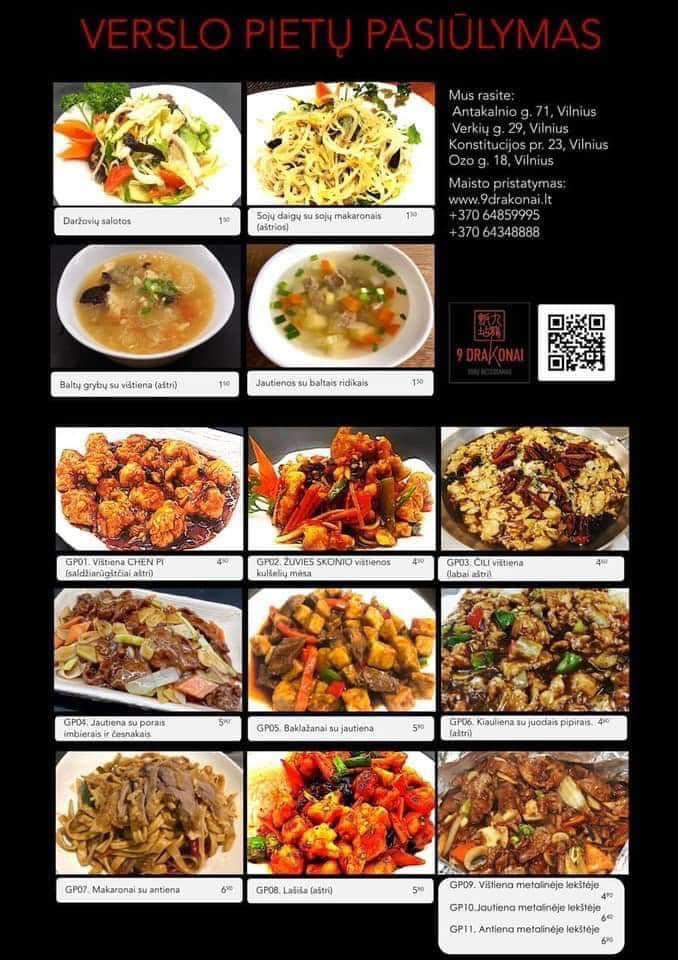 Menu at 9 DRAKONAI restaurant, Vilnius, Antakalnio g. 71