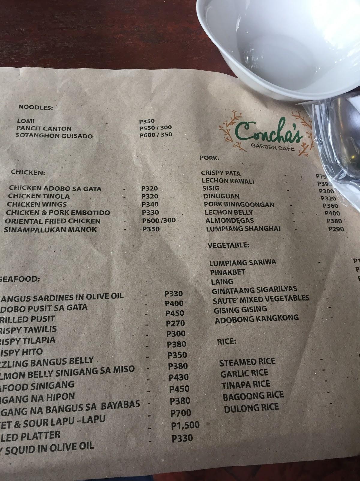 Menu at Concha’s Garden Cafe, Tagaytay, Tagaytay - Nasugbu Hwy