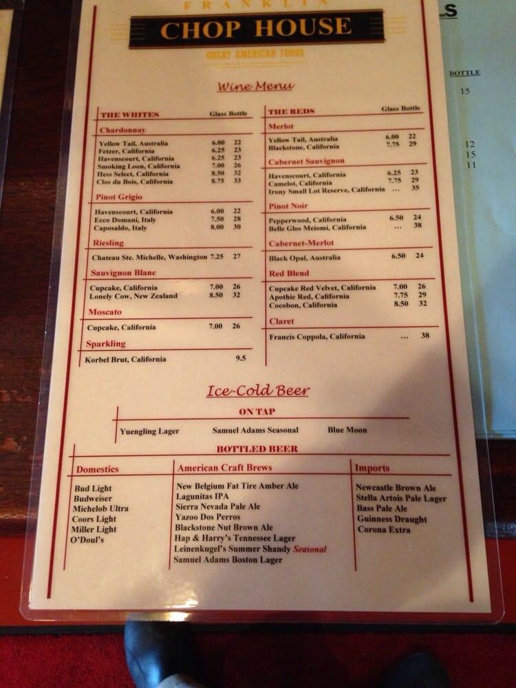 Menu at Franklin Chop House steakhouse, Franklin
