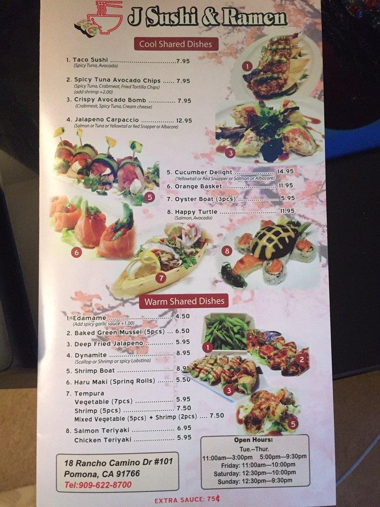 Menu at J Sushi & Ramen restaurant, Pomona