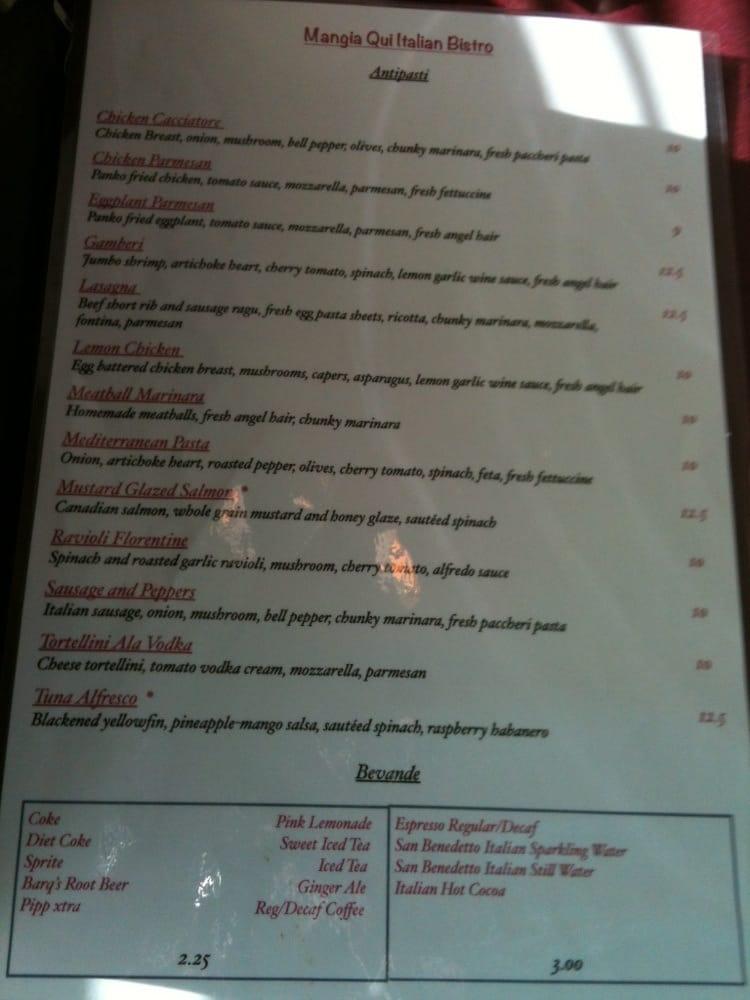 Menu at Mangia Qui Italian Bistro restaurant, Virginia Beach