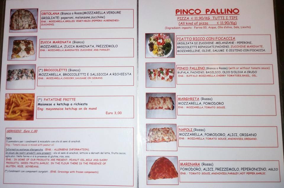 Menu da Pinco Pallino pizzeria, Civitavecchia