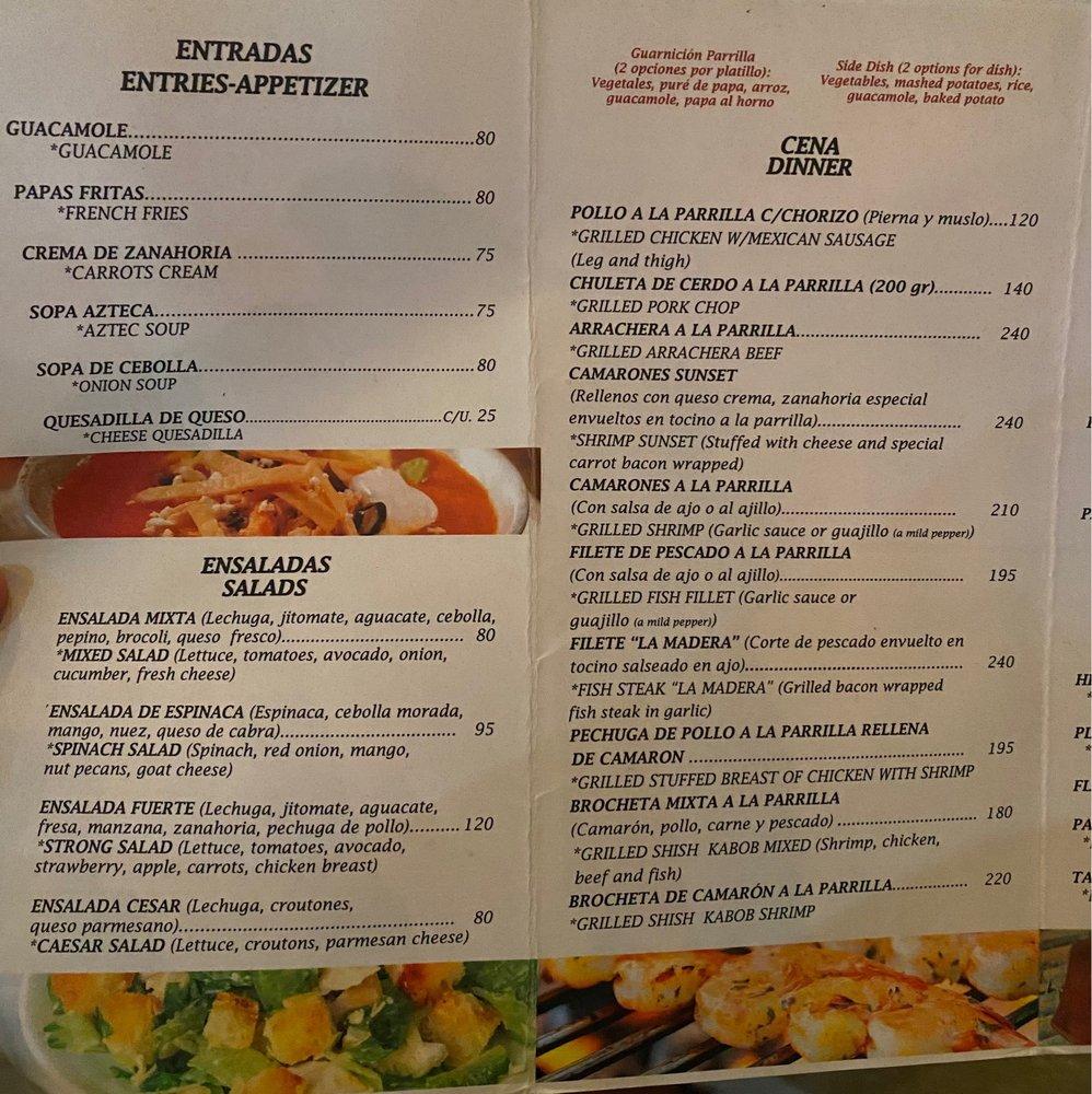 Menu at Restaurant El Arrayan, Zihuatanejo