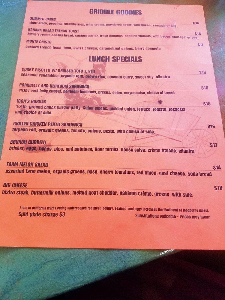 Menu at Rosebud's Cafe, Jackson