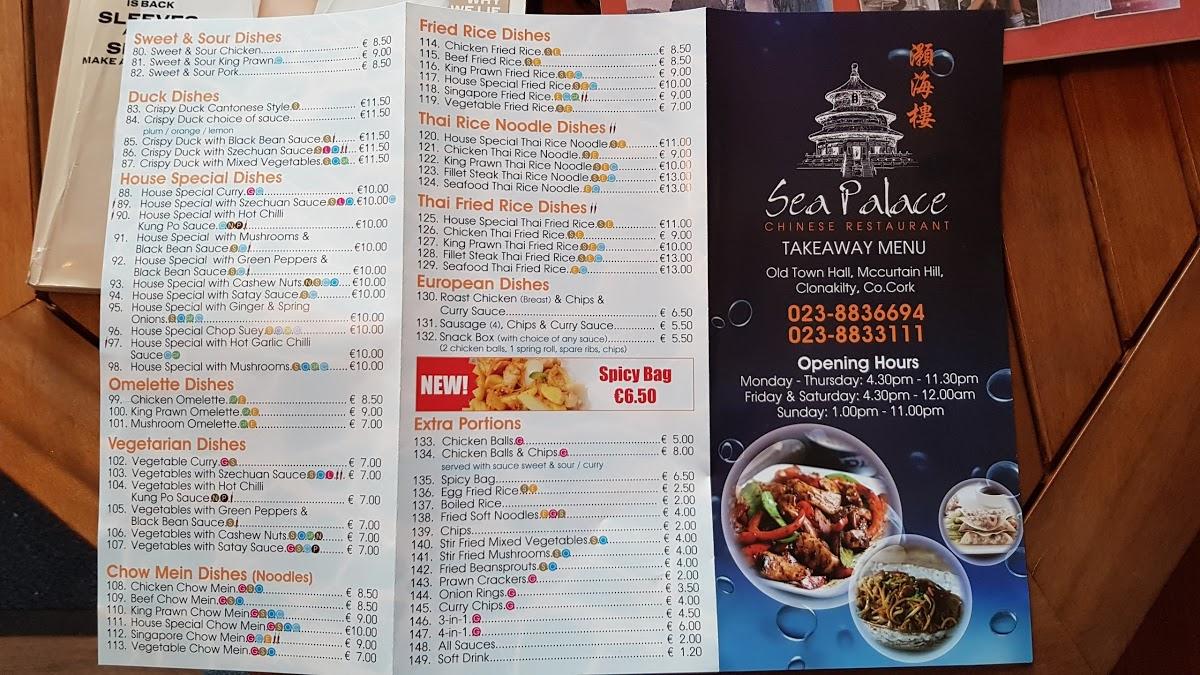 Menu at Sea Palace Chinese Restaurant, Clonakilty
