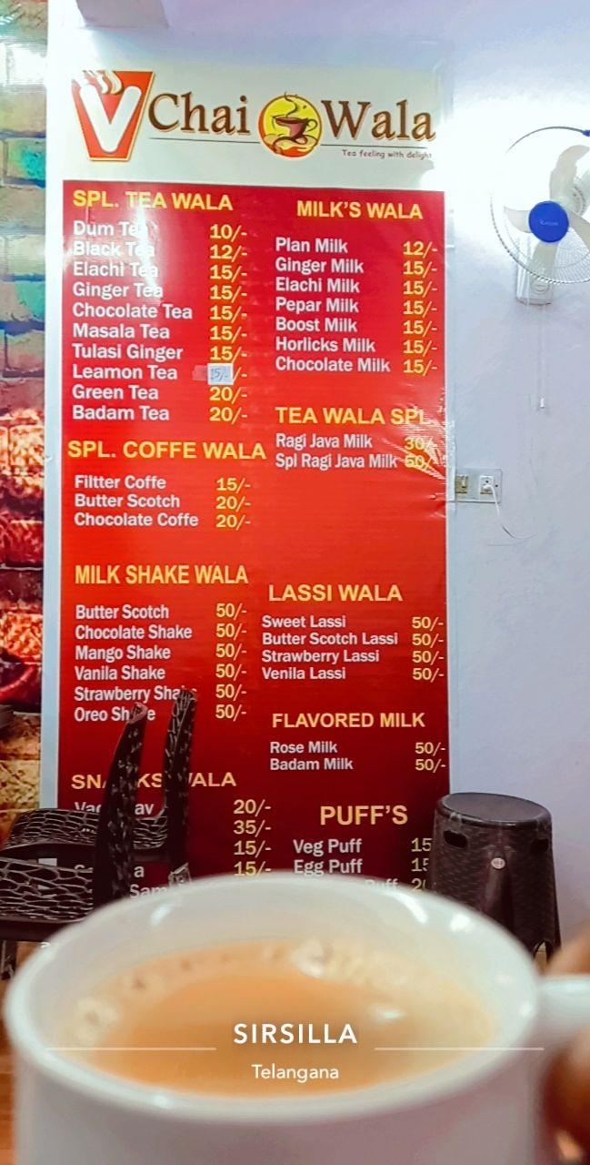 Menu at V Chai Wala, Sircilla