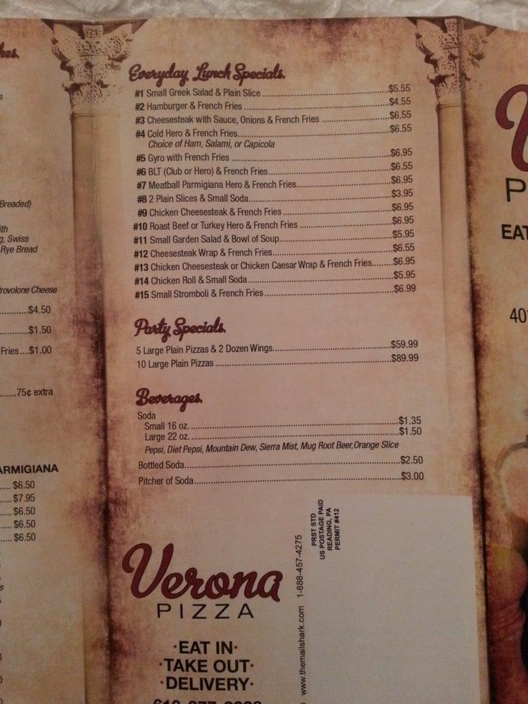 Menu at Verona Pizza House pizzeria, Lehighton