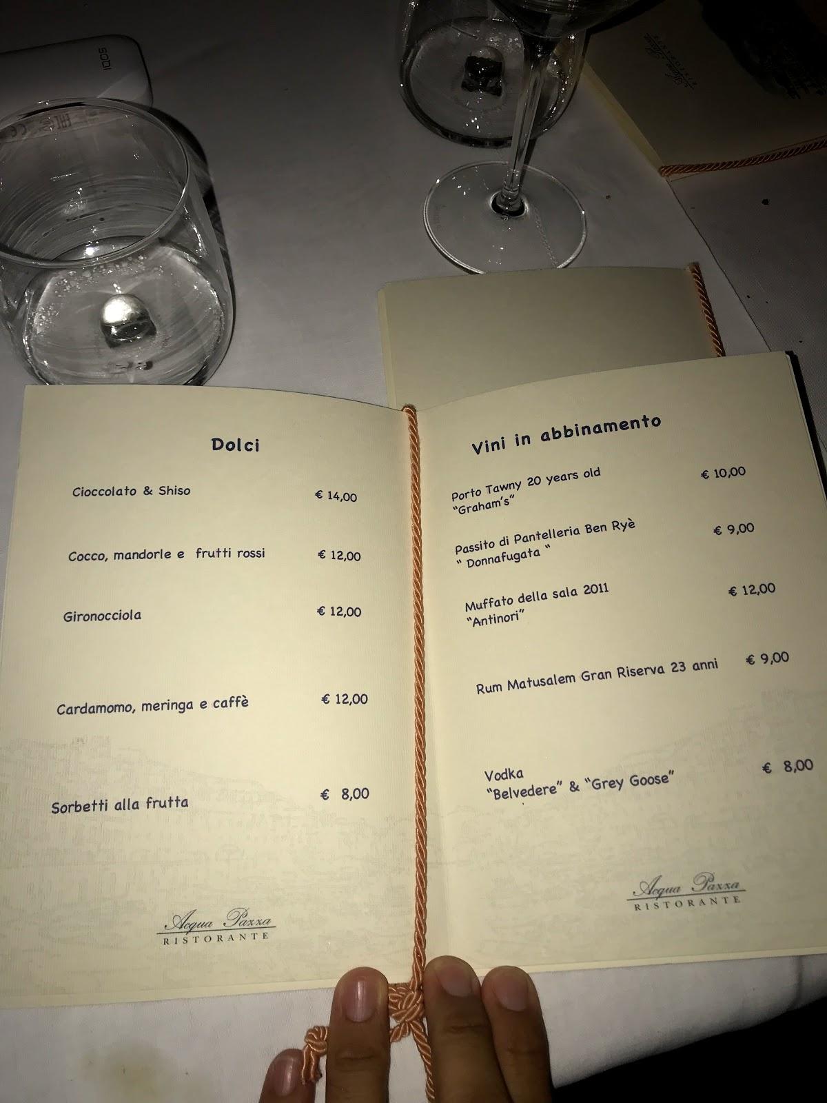 Menu at Acqua Pazza S.R.L. restaurant, Ponza