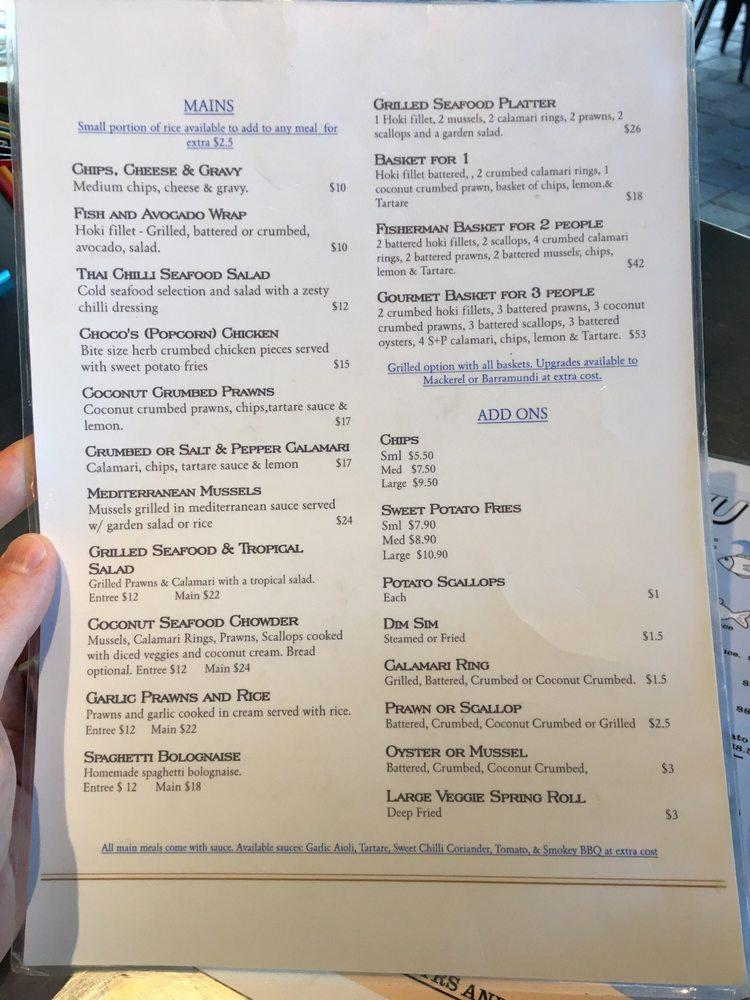 Menu at Frydays fast food, Cairns