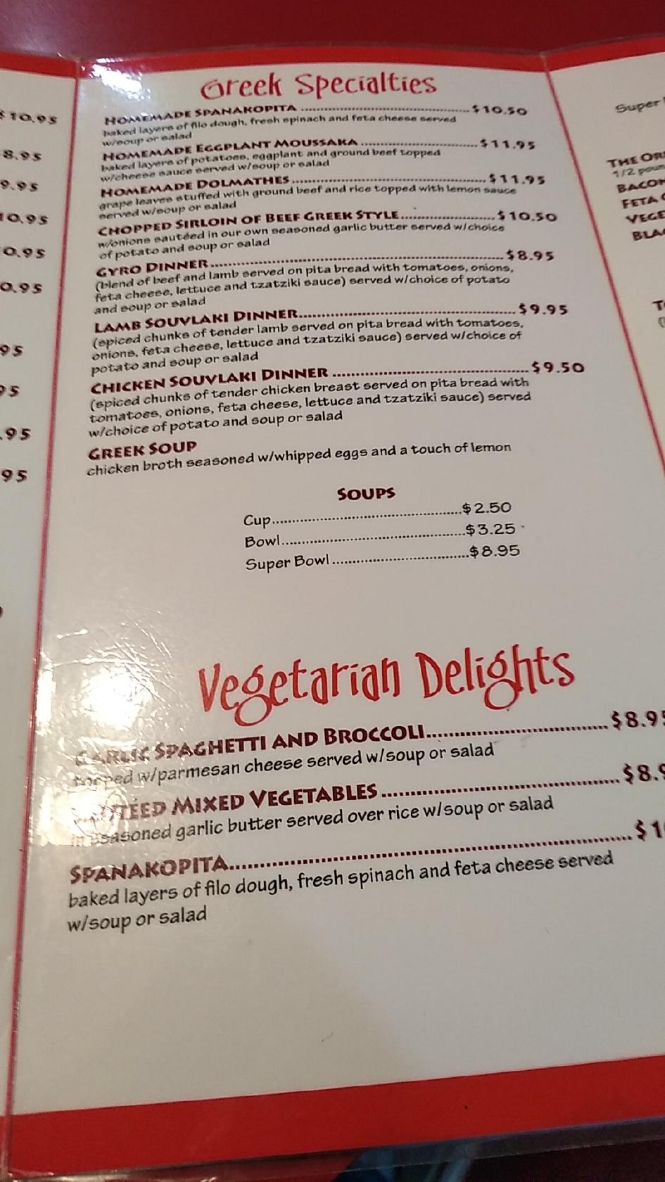 Menu at Greek House restaurant, Johnson City