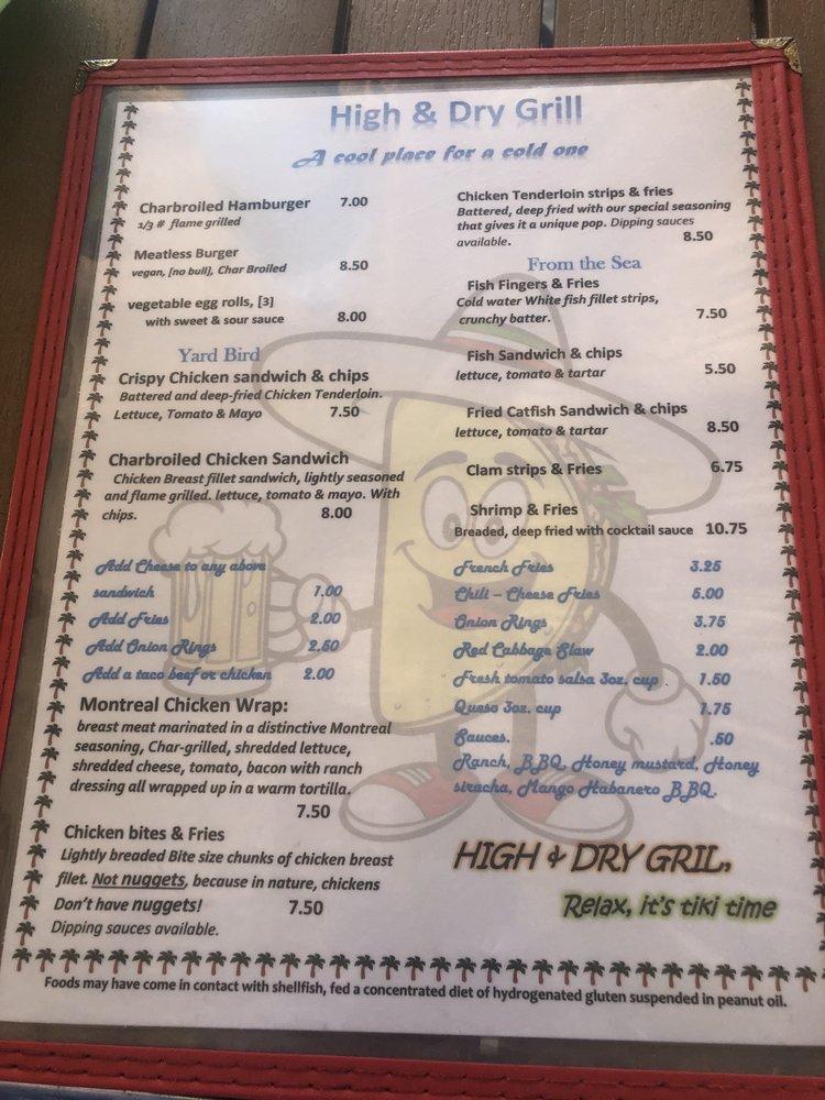 Menu at High & Dry Grill pub & bar, Dunedin