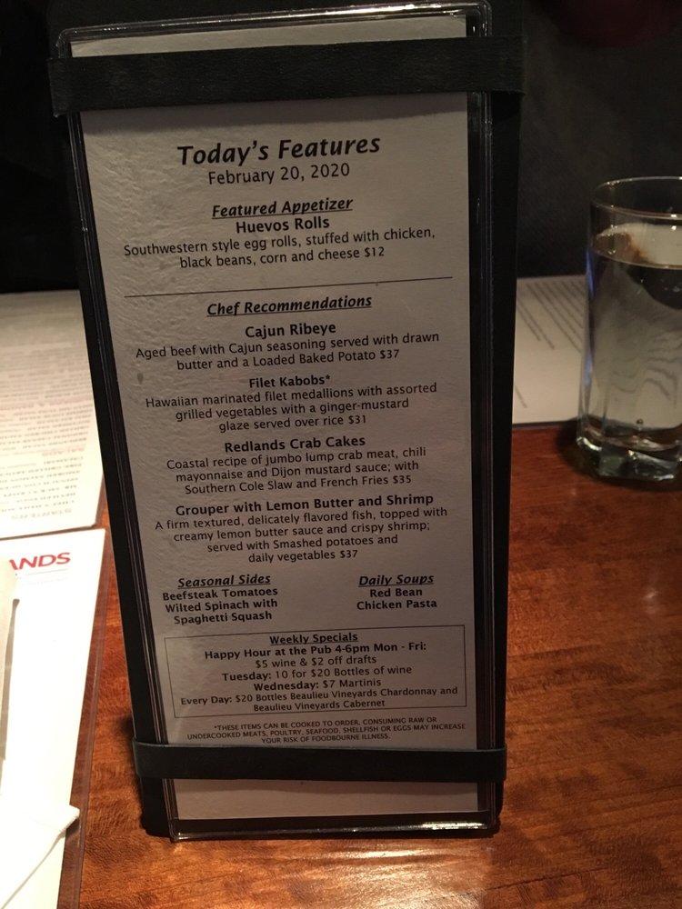 Menu at Redlands Grill steakhouse, Peachtree Corners, Peachtree Pkwy