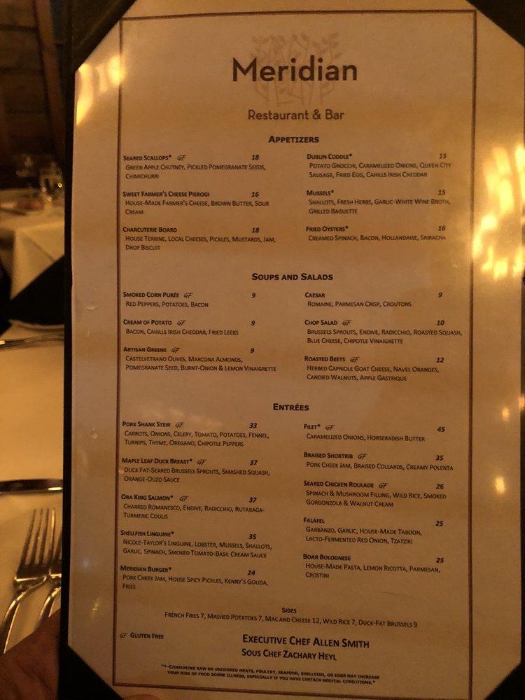 Menu at Meridian Restaurant & Bar, Indianapolis