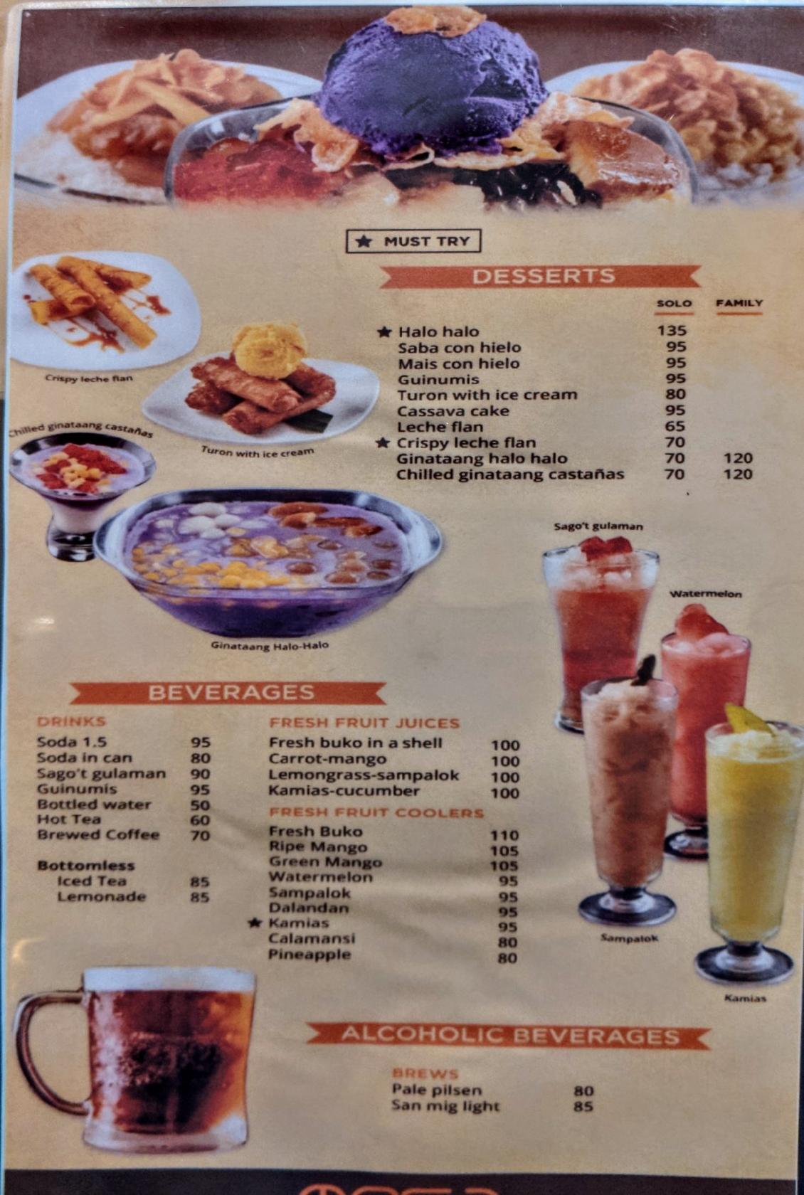 Menu at Mesa UP Town Center restaurant, Quezon City, C172/C173 Ayala ...