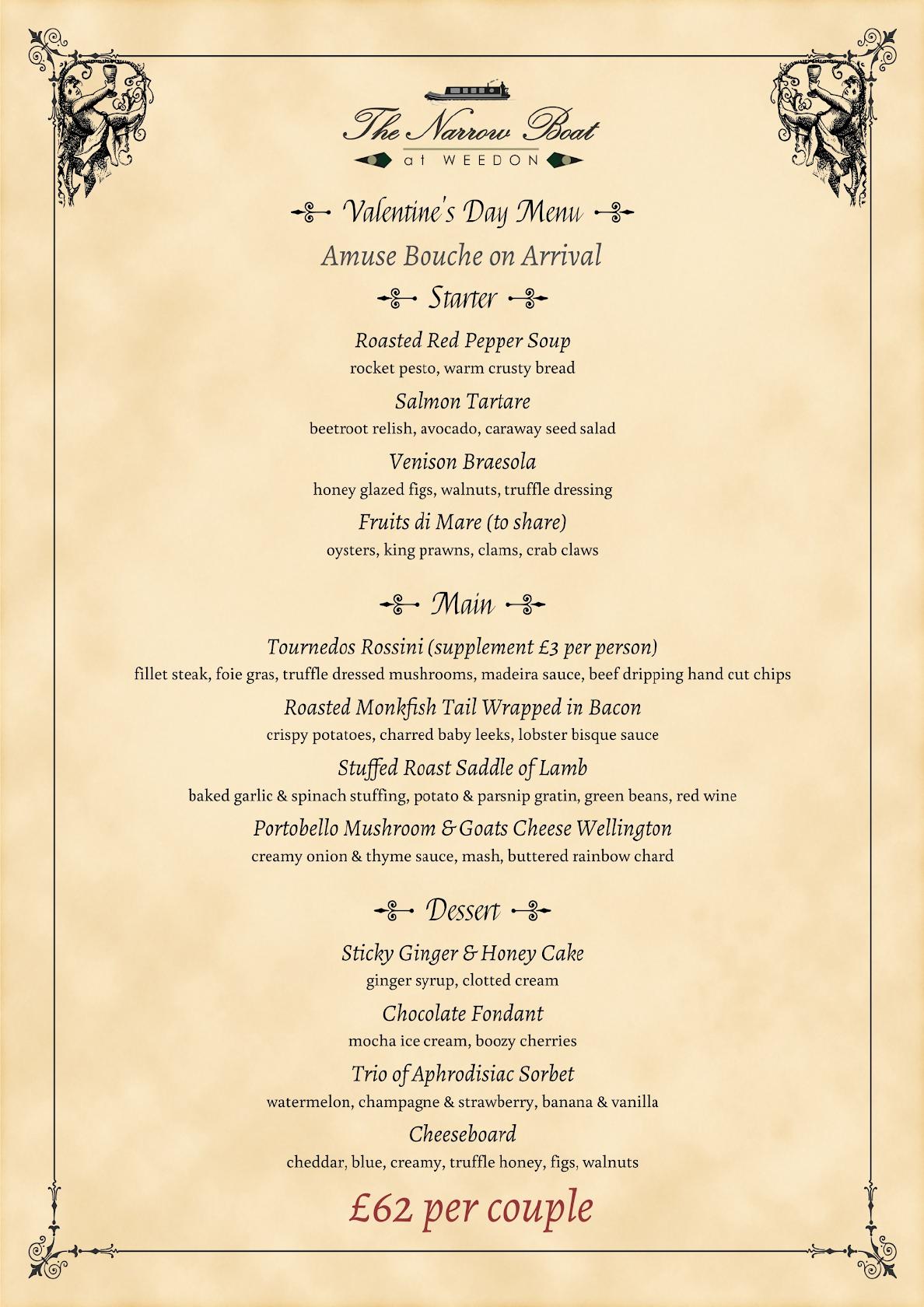 Menu at Narrow Boat at Weedon, Pub Restaurant, Bed & Breakfast Hotel ...