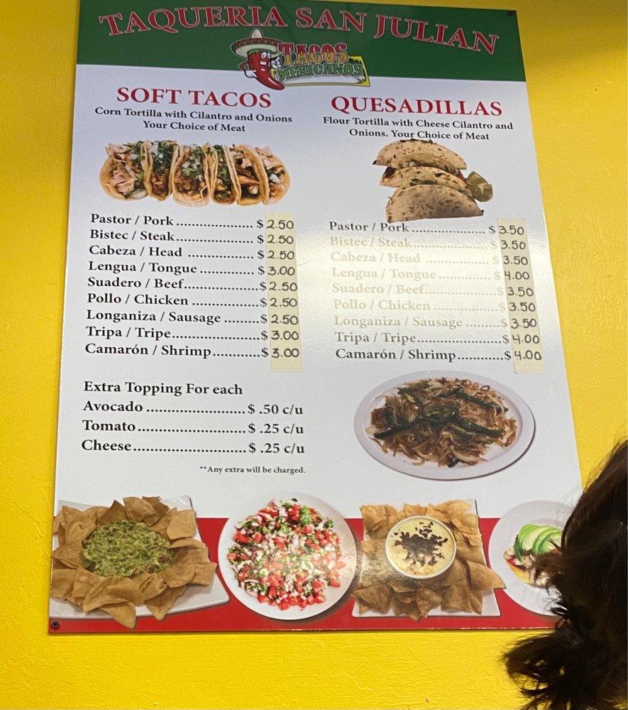 Menu at Taqueria San Julian restaurant, Fort Myers