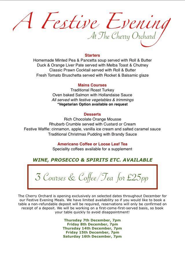 Menu at The Cherry Orchard cafe, St Helens