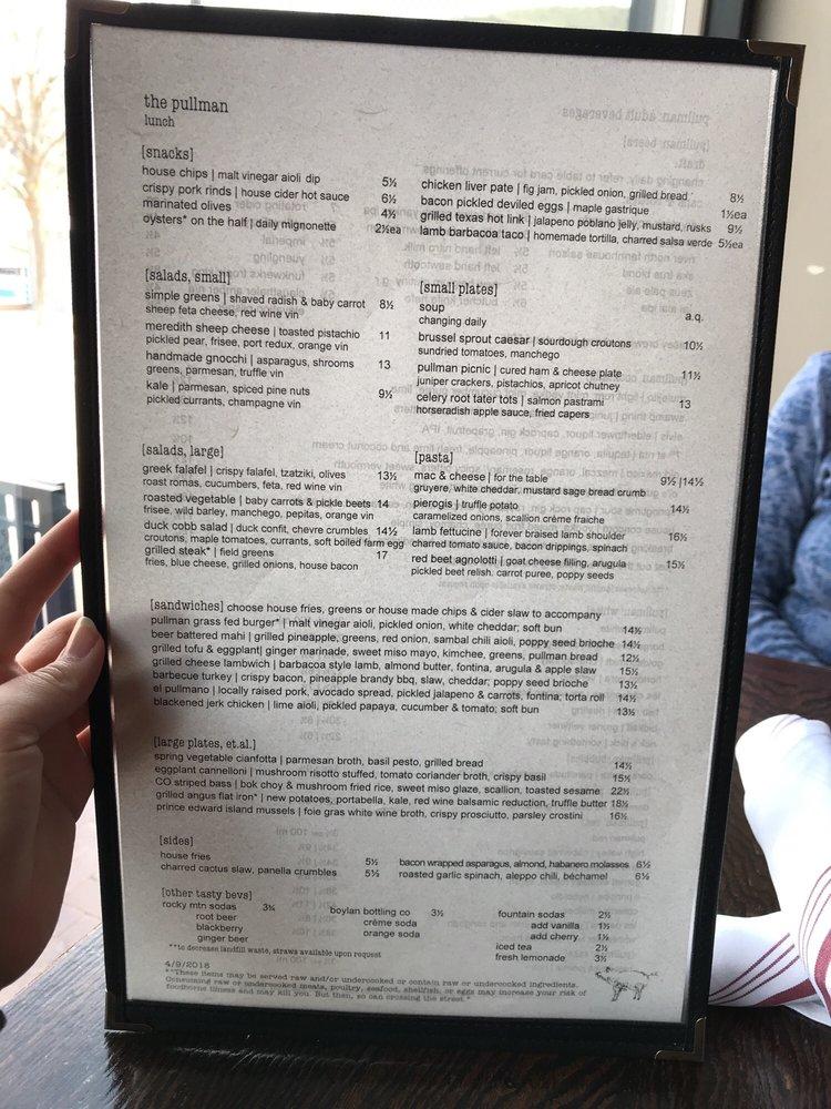 Menu at The Pullman pub & bar, Glenwood Springs