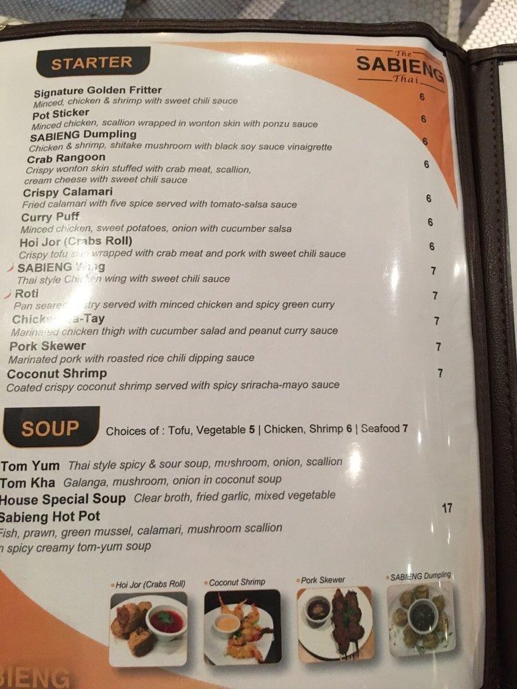 Menu at The Sabieng Thai restaurant, New York City