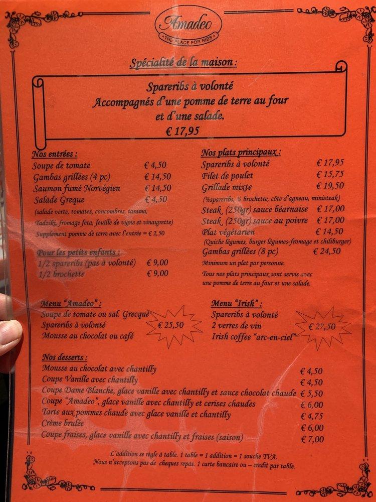 Menu at Amadeo, Brussels, Rue Sainte-Catherine 26