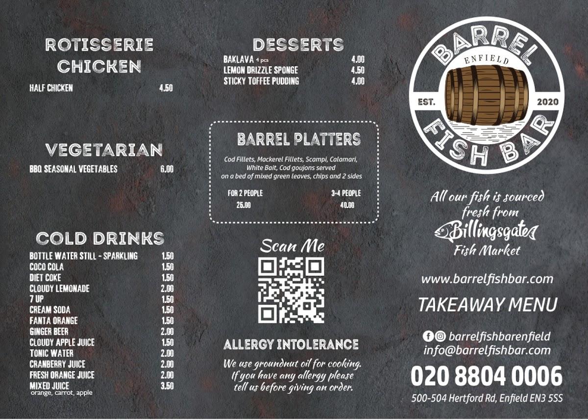 Menu at BARREL FISH BAR RESTAURANT, Enfield