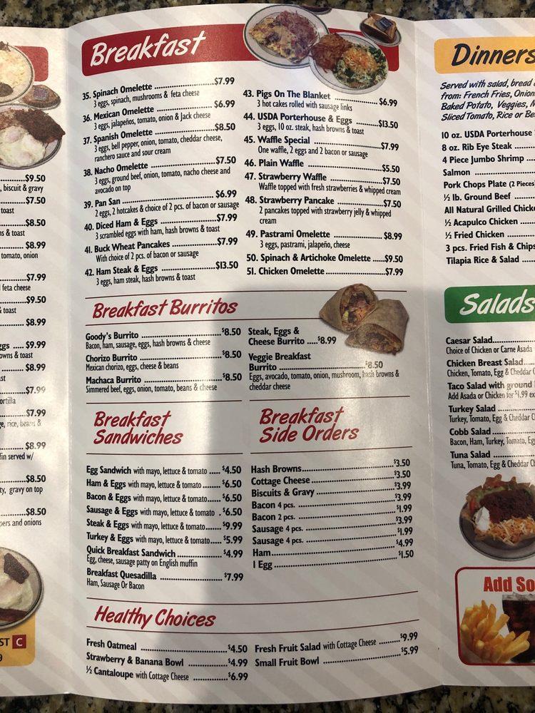 Menu at Goody's Cafe Palm Desert, Palm Desert, Washington St