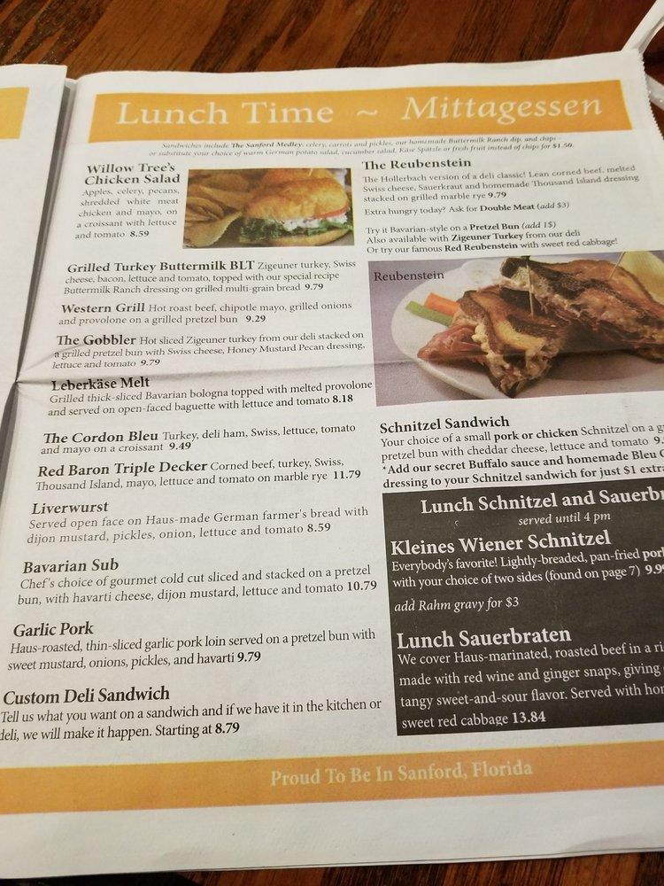 Menu at Hollerbach's German Restaurant, Sanford