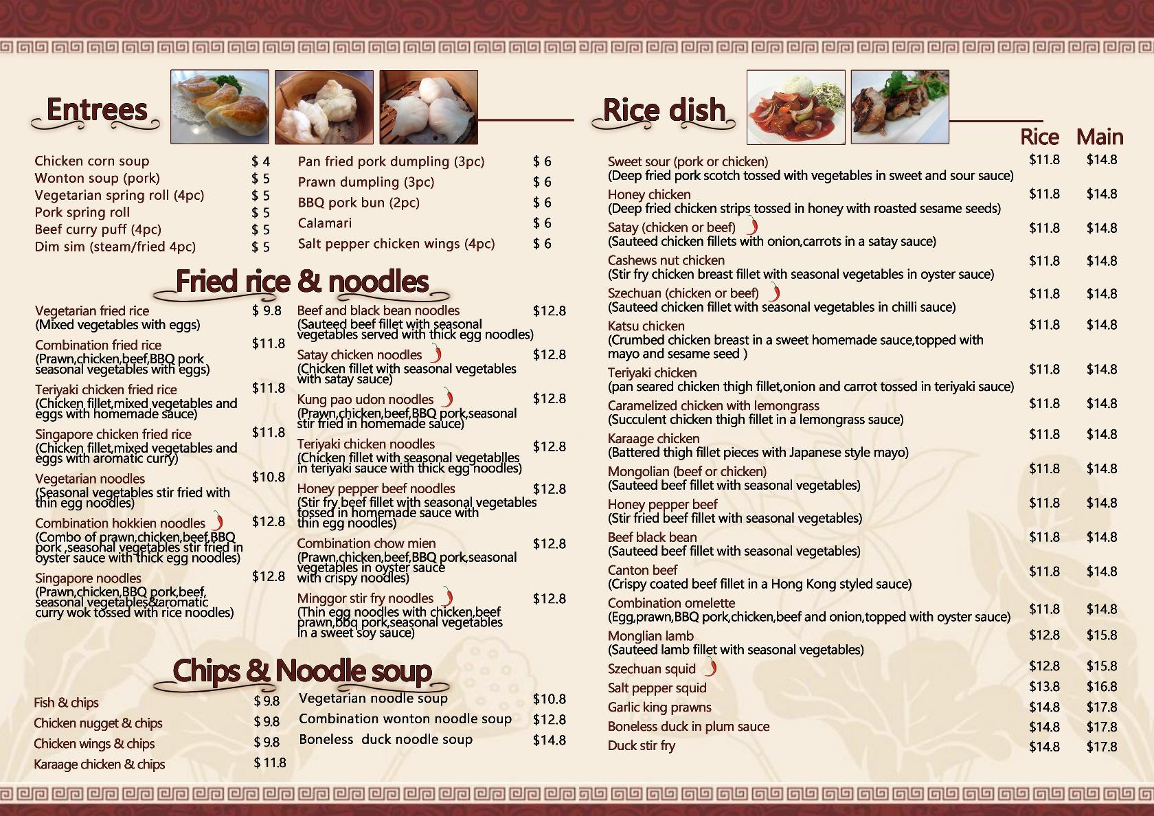 Menu at Minggor Take-Away restaurant, Moonah
