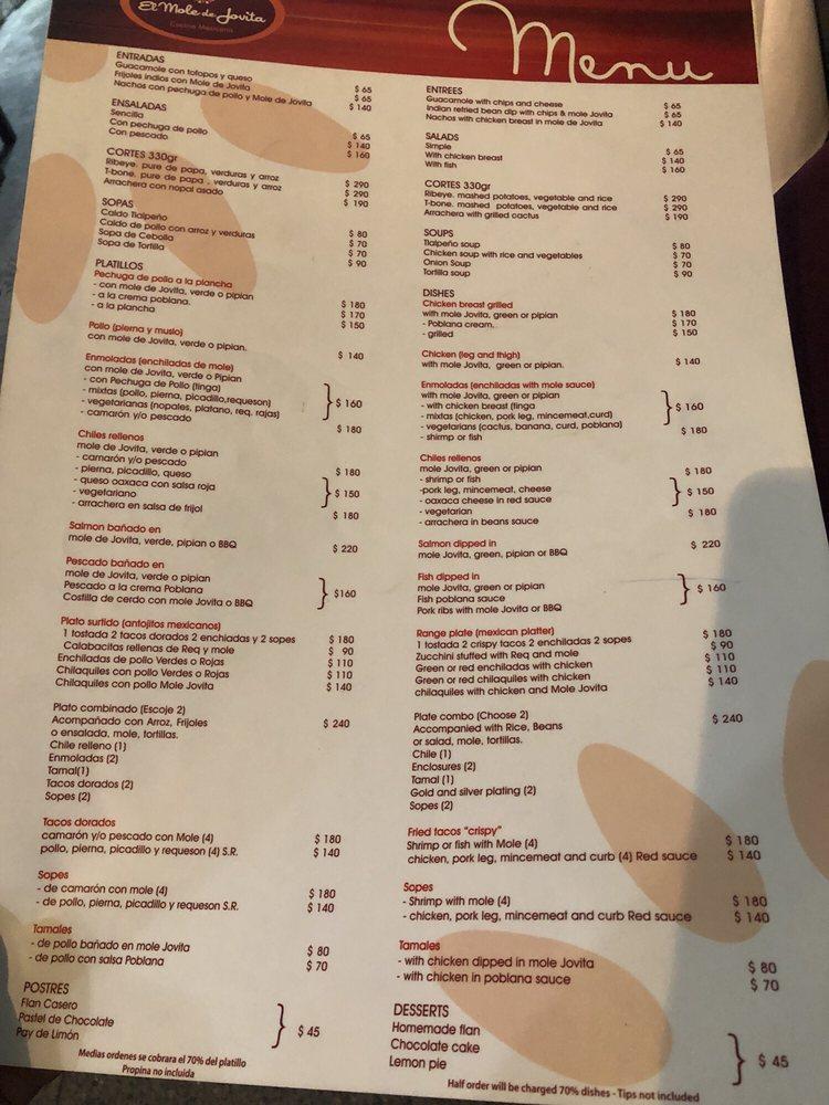 Menu at Mole de Jovita Vallarta restaurant, Puerto Vallarta
