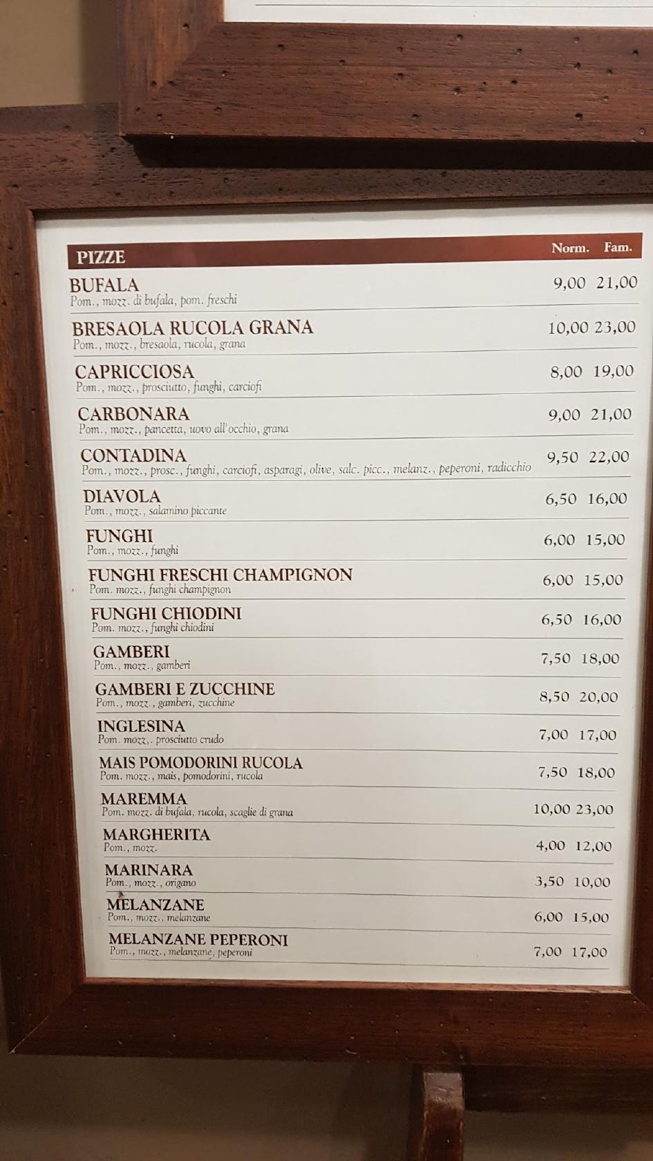 Menu da Pizzeria al Trullo, Albignasego, Via A. Vespucci