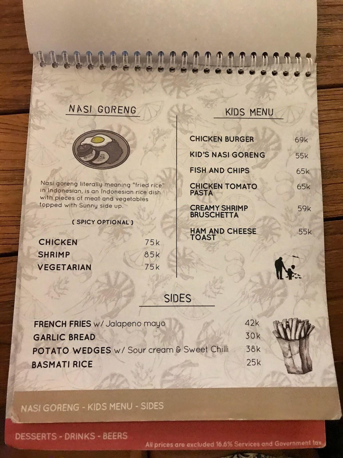 Menu at Shrimpis Restaurant, Mengwi
