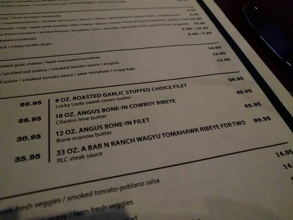 Menu at The Ranch at Las Colinas steakhouse, Irving