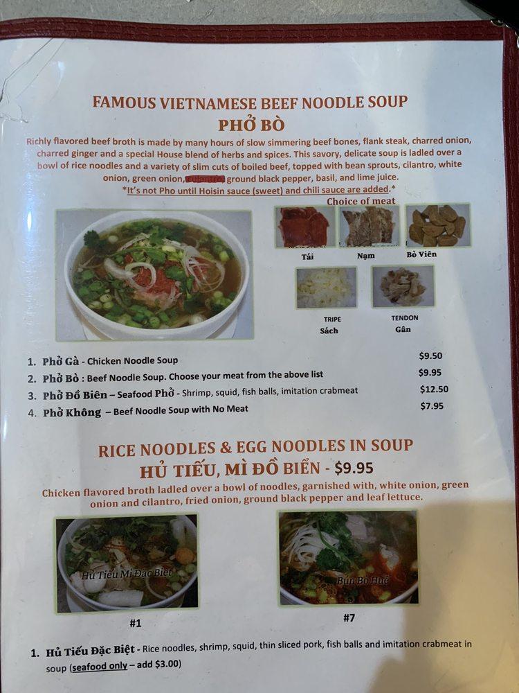 Menu at Bowl of Pho restaurant, Mishawaka
