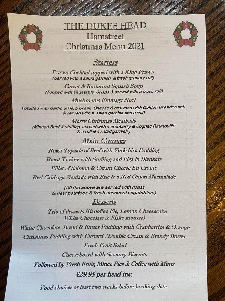 Menu at Dukes Head pub & bar, Shadoxhurst