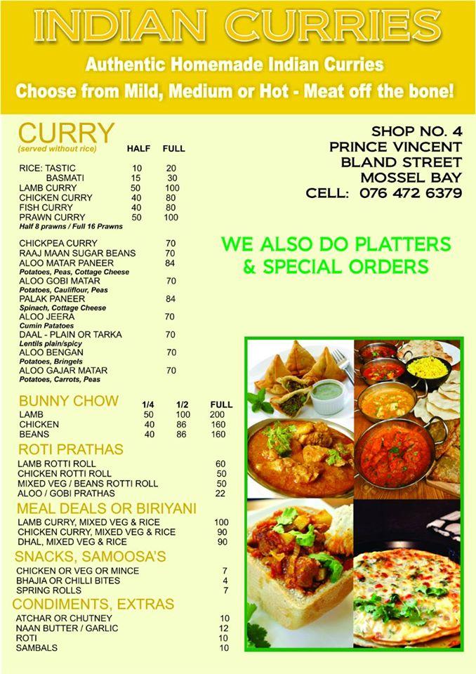 Menu at Indian Curries Mossel BAY restaurant, Mossel Bay
