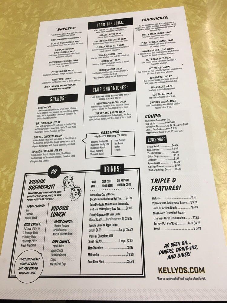 Menu at Kelly O's Diner restaurant, Pittsburgh, Perry Hwy #28