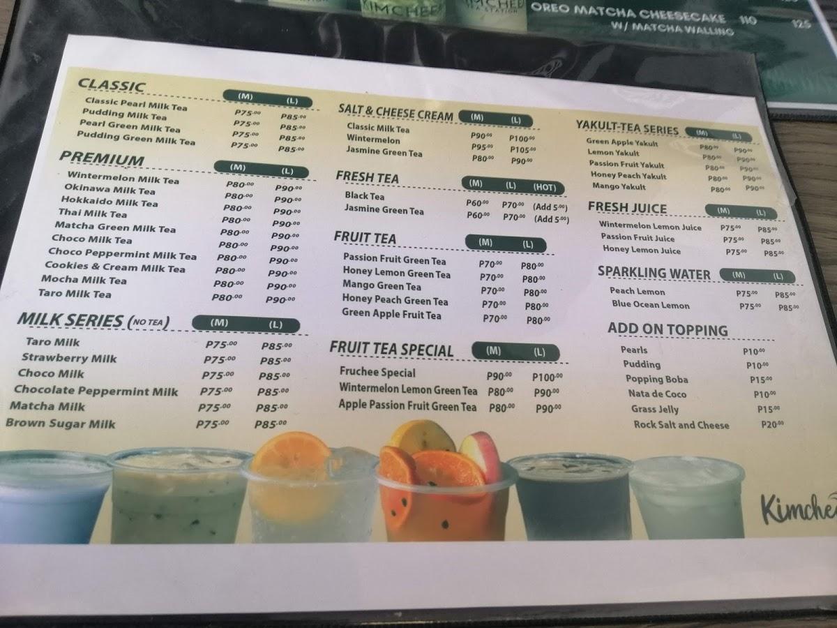 Menu at Kimchee Milk Tea cafe, Davao City
